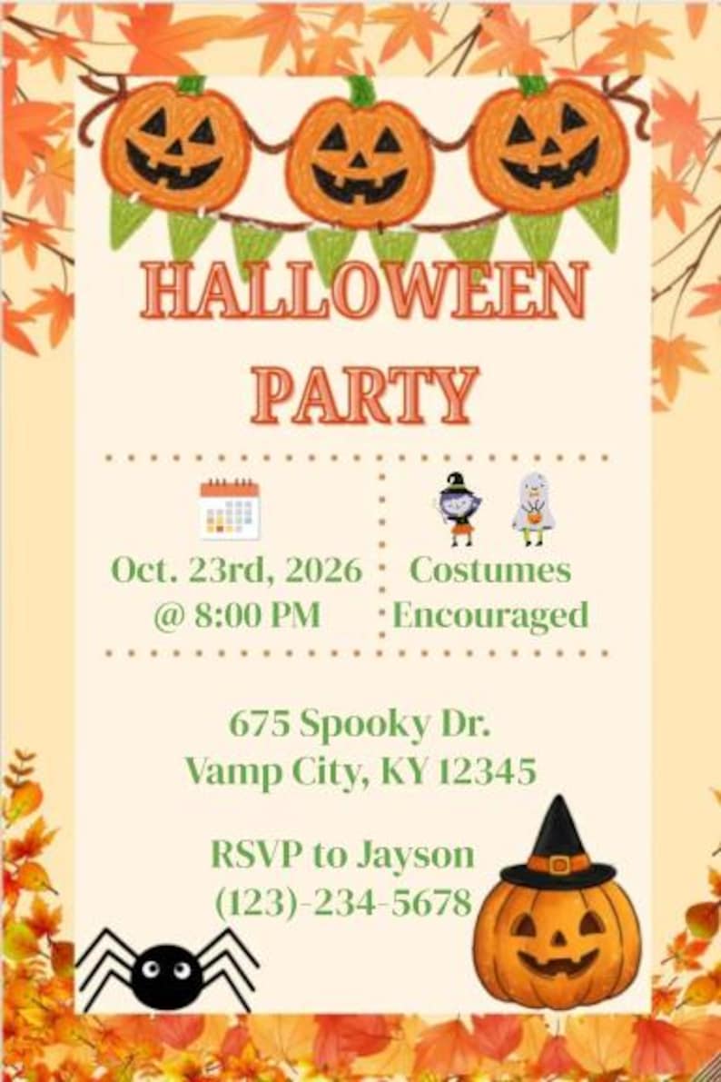 Halloween Party Invitation Template: Editable Text Boxes, 4x6 Digital ...