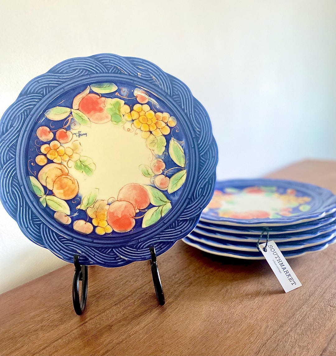 Vintage Set 6 Tiffany Porcelain Dinner Plates. Italy. Brunelli. Country ...