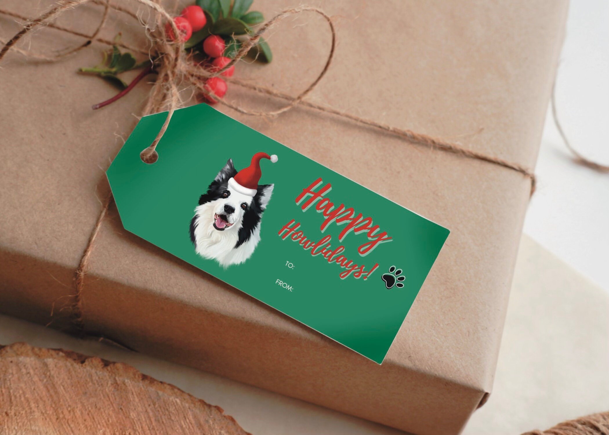 Happy Howlidays Green/paw Print, Custom Digital Pet Portrait ...