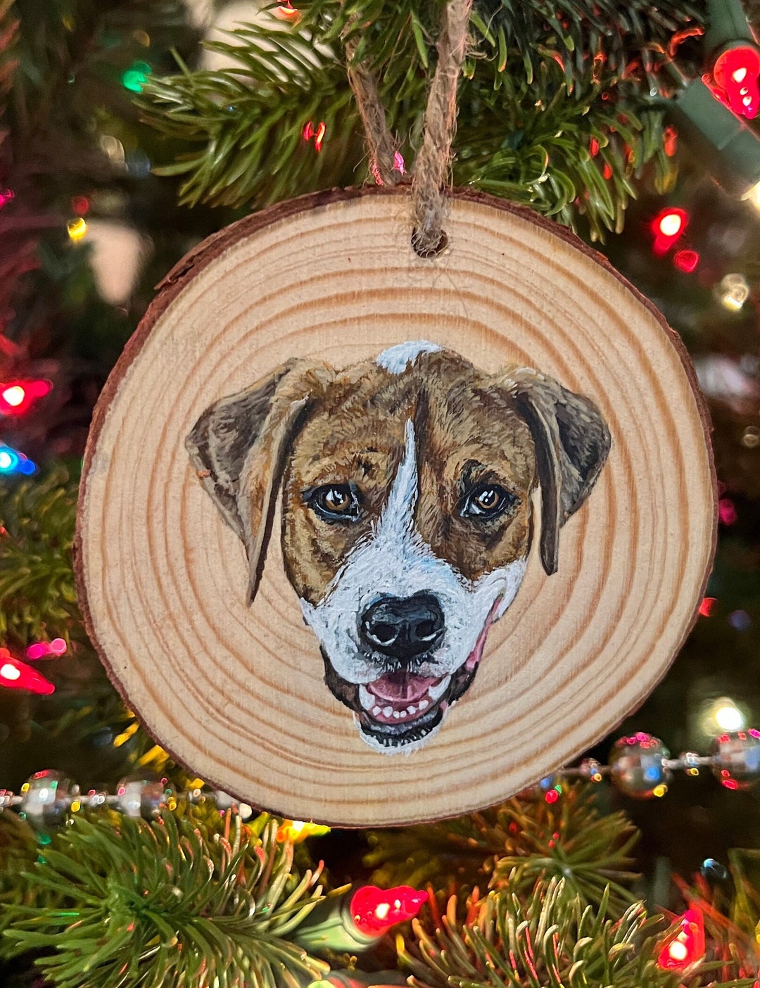 Custom Hand Painted Wood Round Pet Portrait Ornament, Personalized Pet ...