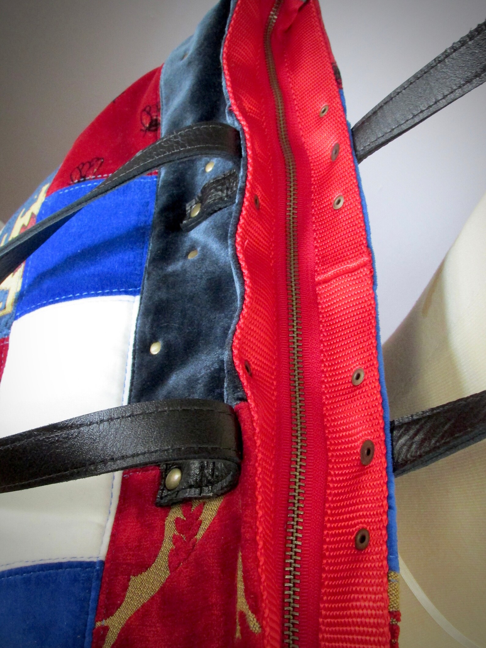 Extra Large textile zipper tote bag with leather handles | Etsy