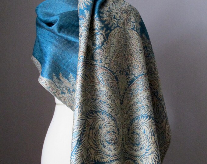 Luxury Fall Winter Women Scarf, Teal Scarf, Pashmina Shawl Wrap, Large ...