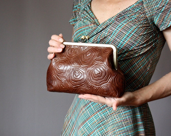 Genuine Leather Clutch Vintage Kiss Lock Frame Clutch - Etsy