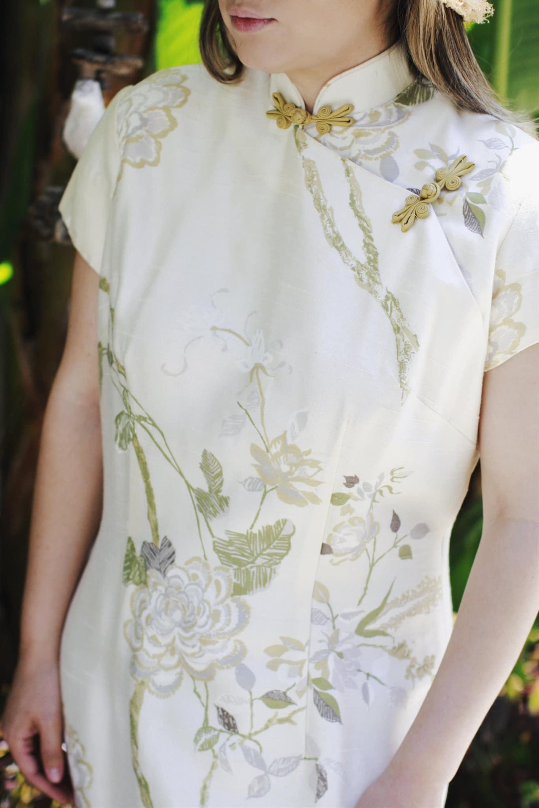 Vtg 70s Andrade Honolulu Cream Cheongsam Floral Maxi Dress - Etsy