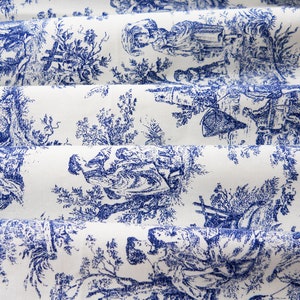 Curtain Panels Lined Toile Navy Custom French, White Blue Curtains ...