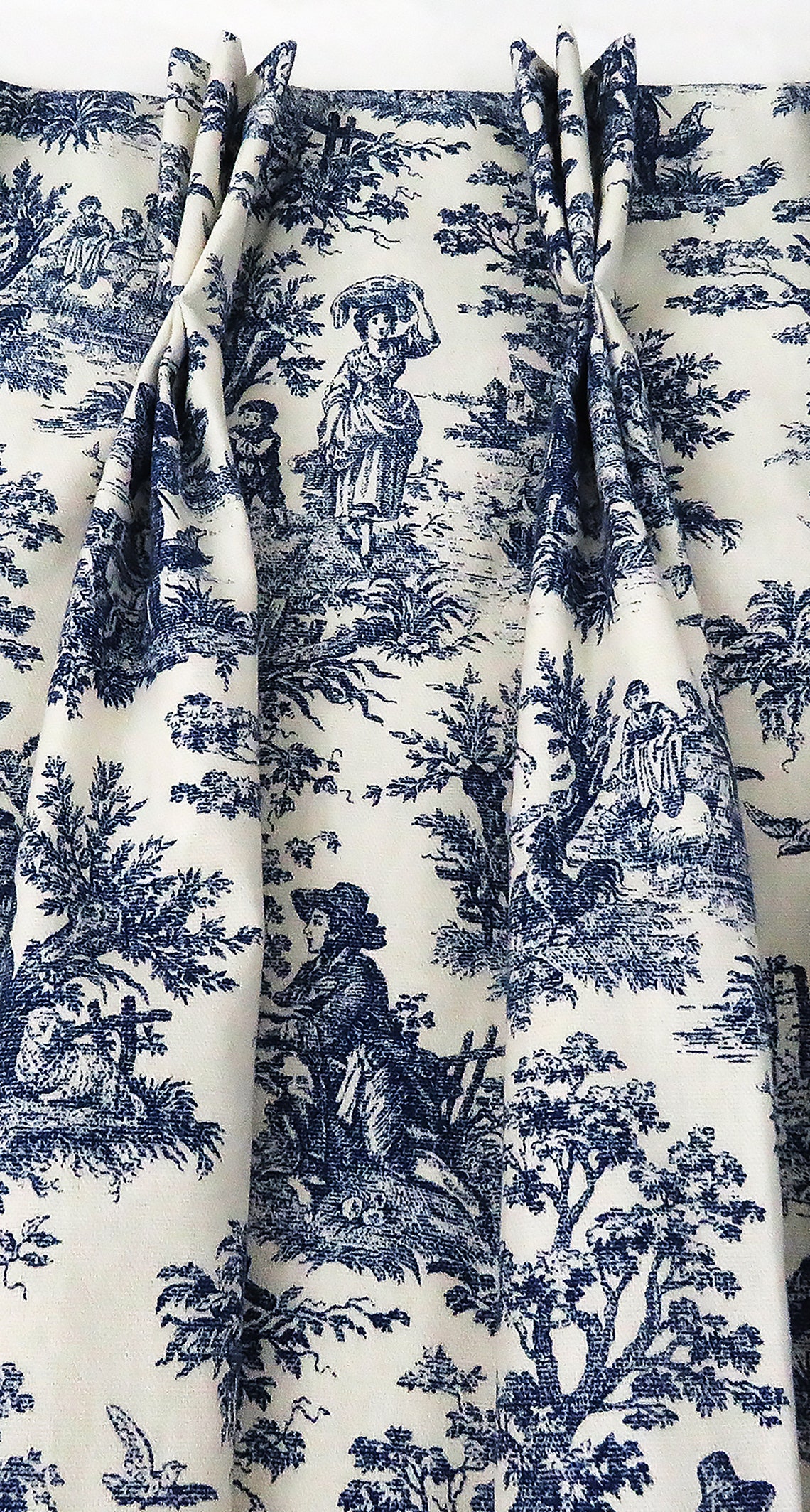 Country Toile Curtains Drapes Drapery 3 Fold Pleats Navy Blue Rustic ...
