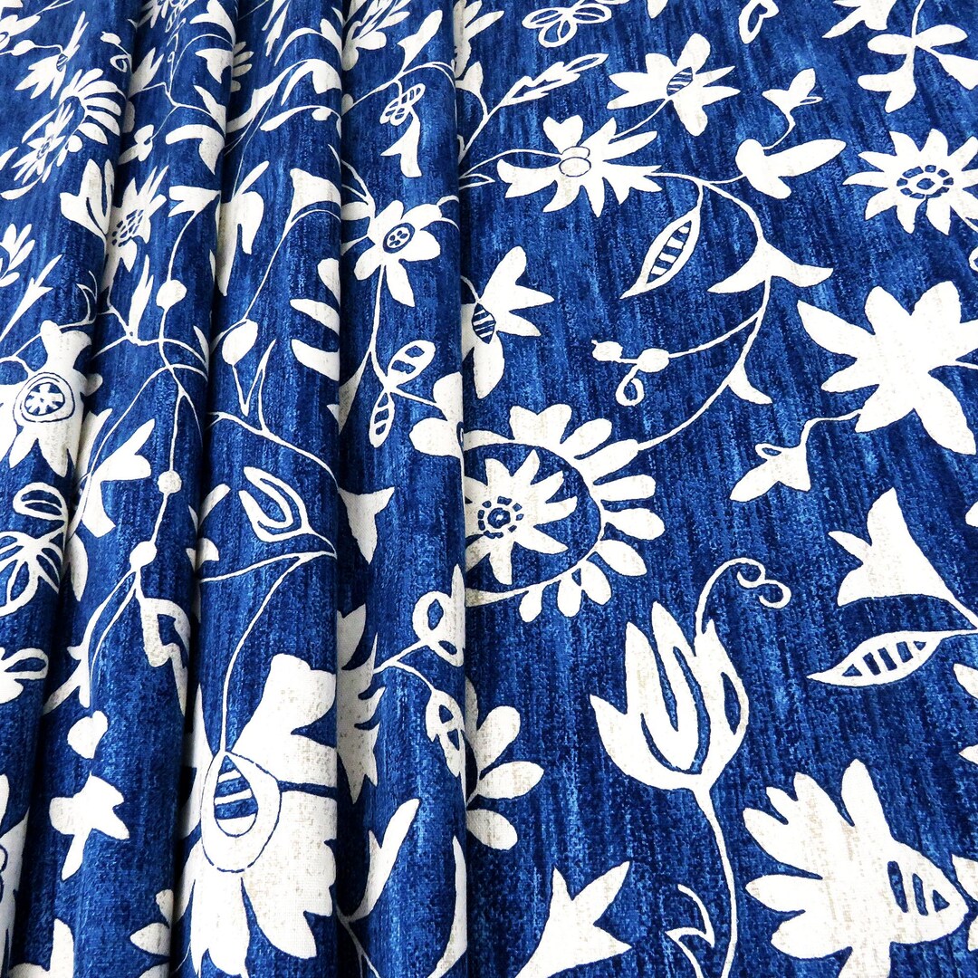 Pinch Pleat Curtains Triple Floral Panel Blue, Custom Window Treatments ...