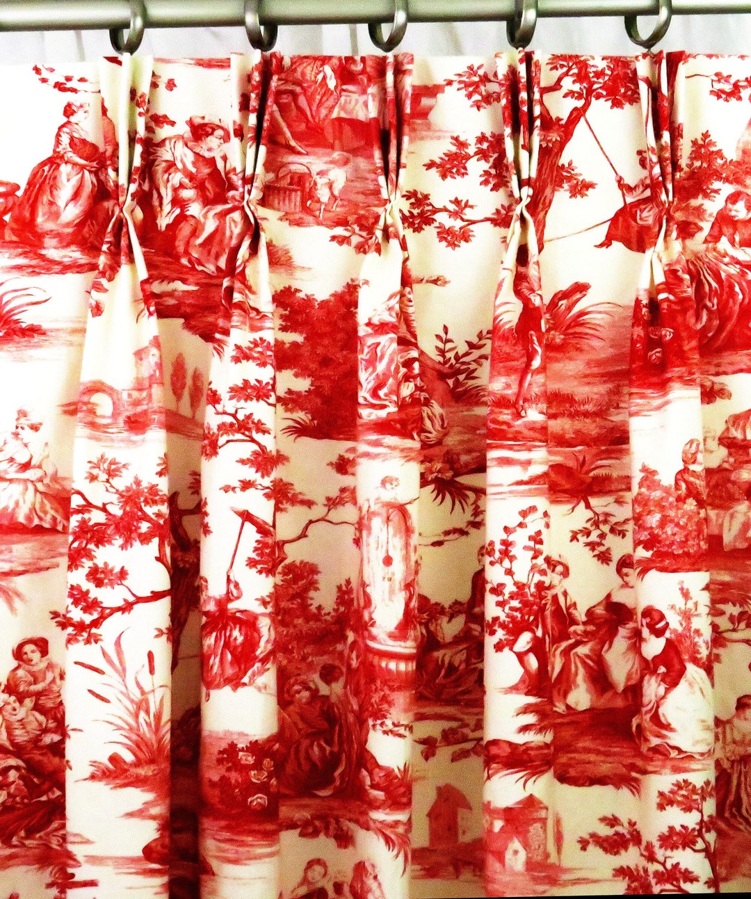 Toile Red Curtains Panels 108" Pinch Pleat Drapes Pencil Blackout ...
