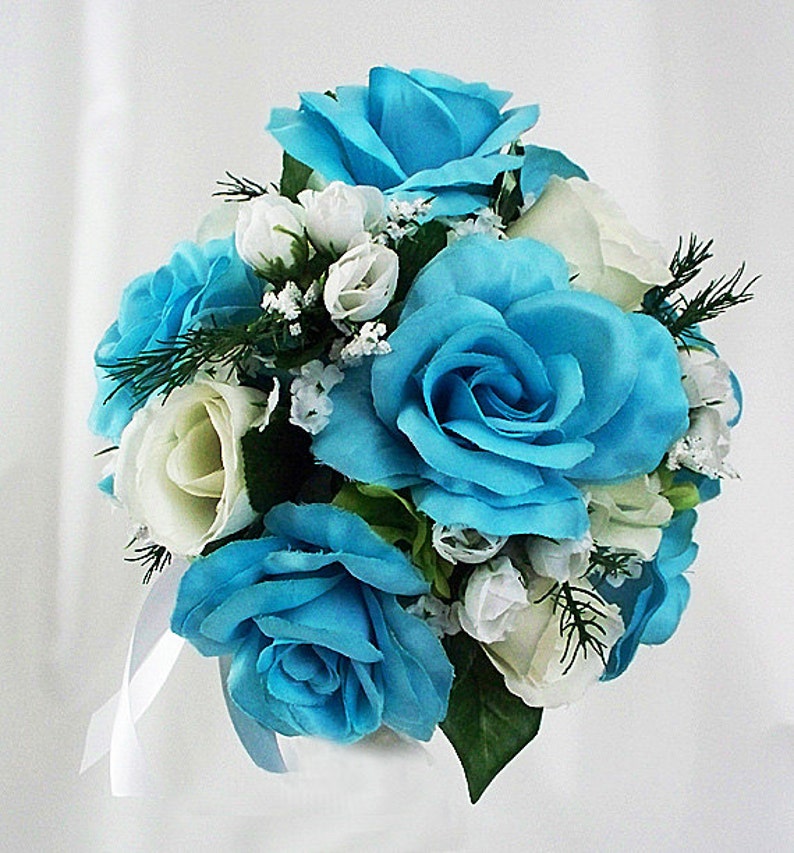 Turquoise Bouquet Turquoise Wedding Turquoise Roses - Etsy