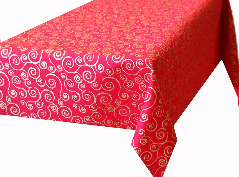 Red and Gold Tablecloth, Rectangle Christmas Round, Rectangular Holiday, Spirals Colorful, 60 ...