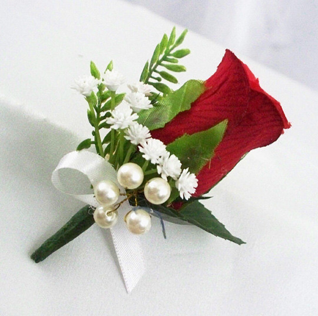 Red Rose Men Prom Groom Boutonniere Corsage, Red Flower Boutonniere ...