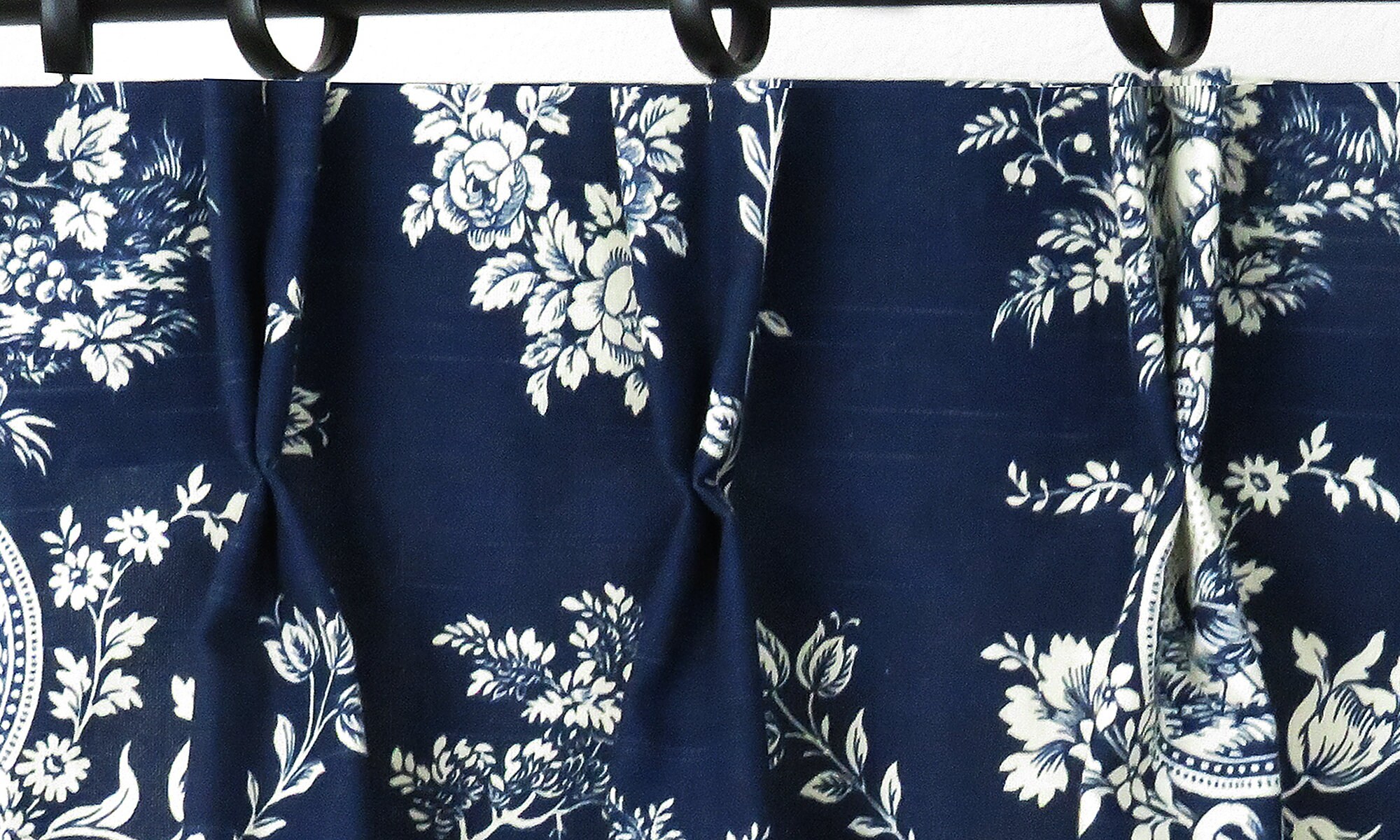 Navy Blue Drapery Panels Toile Pinch Pleated Lined Drapes Curtains ...
