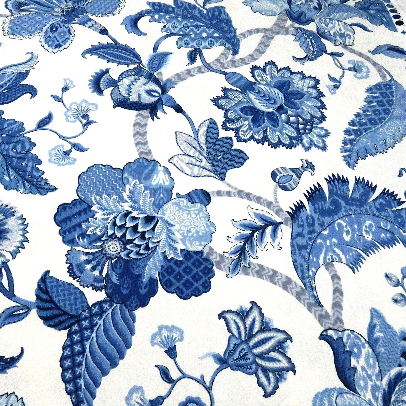 Jacobean Floral Curtain Panels Blue Drapes Rod Pocket Window Treatment ...