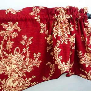Pair of Red Toile Valances Red Scallop Rod Pocket Kitchen, Piping ...