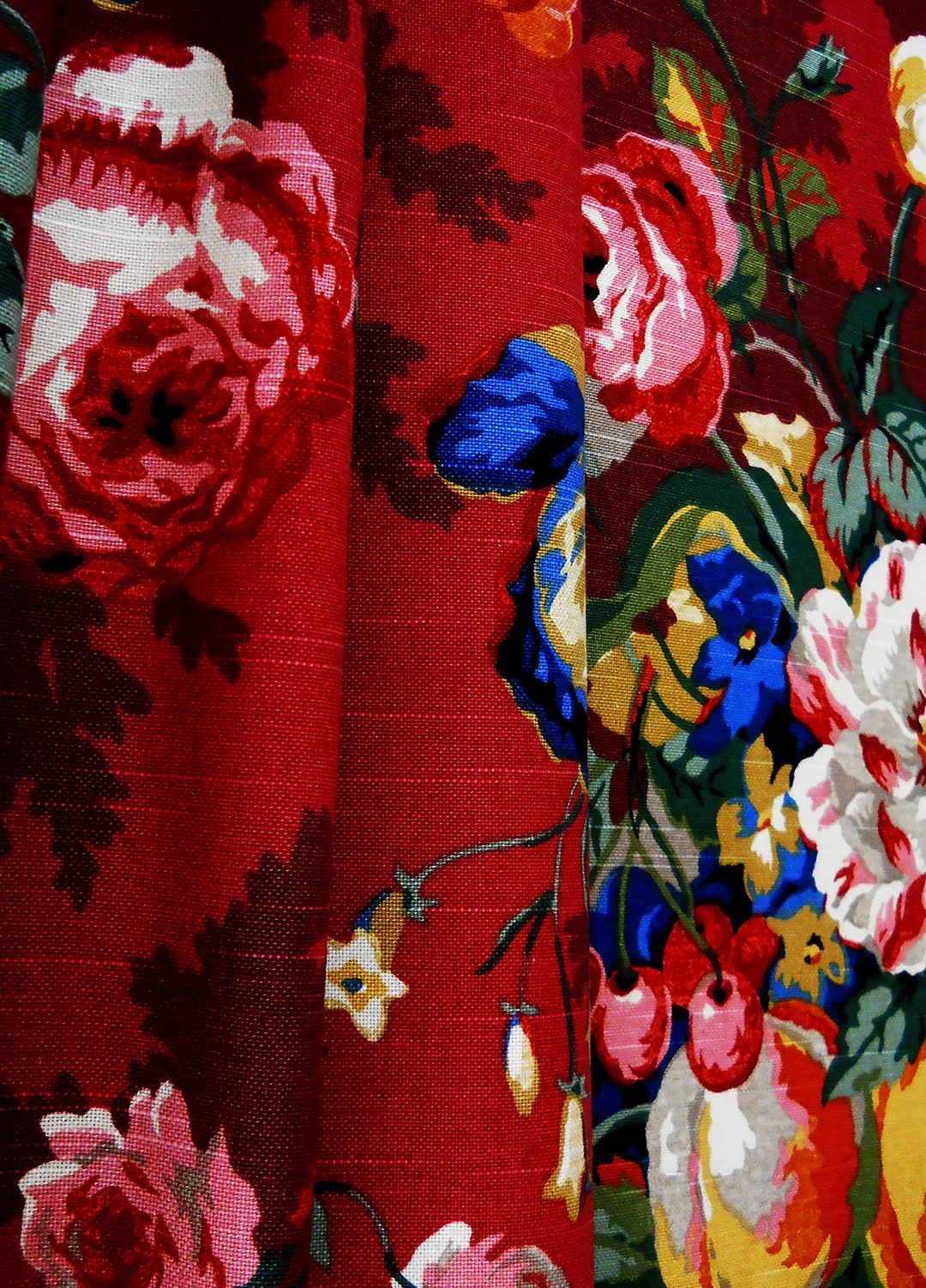 Floral Red Drapery Panel Drapes Grommet Top Curtains, Crimson Living ...