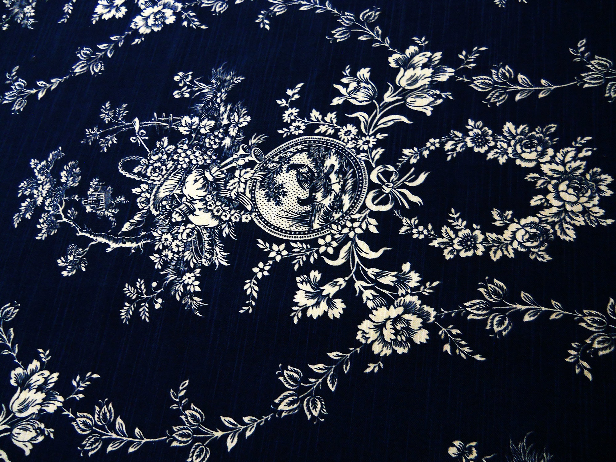 Navy Blue Toile Curtains Panels Bedroom Rod Pocket Floral - Etsy