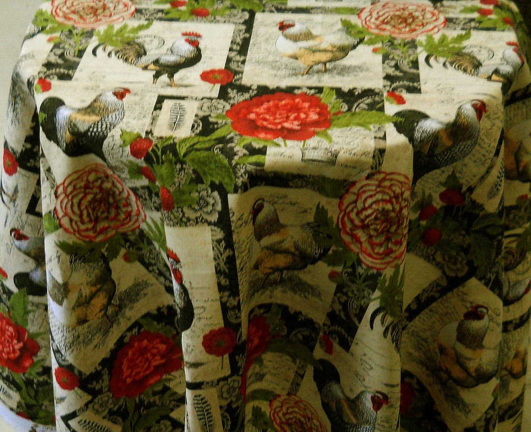 Chicken Rooster Tablecloth Round, Country Table Cloth, Custom Table ...