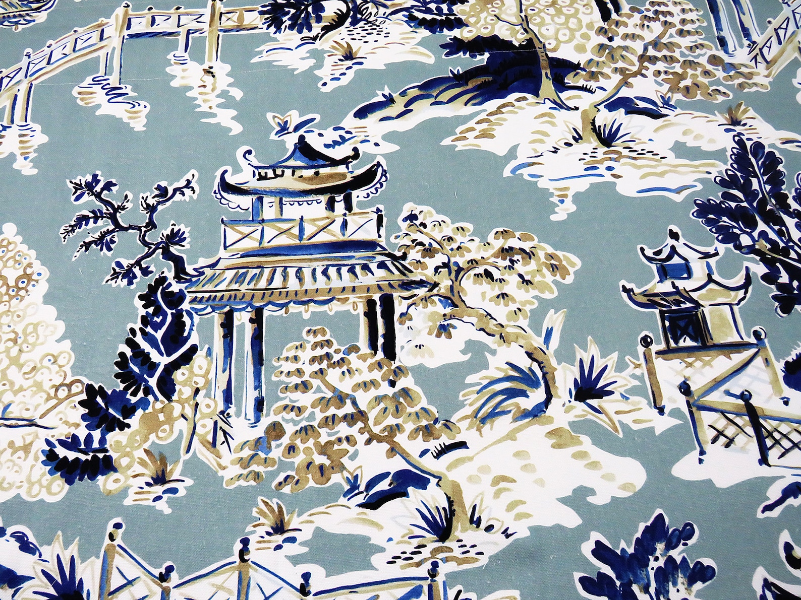 Grommet Top Curtain Panels Chinoiserie Asian Oriental Toile Print Light ...