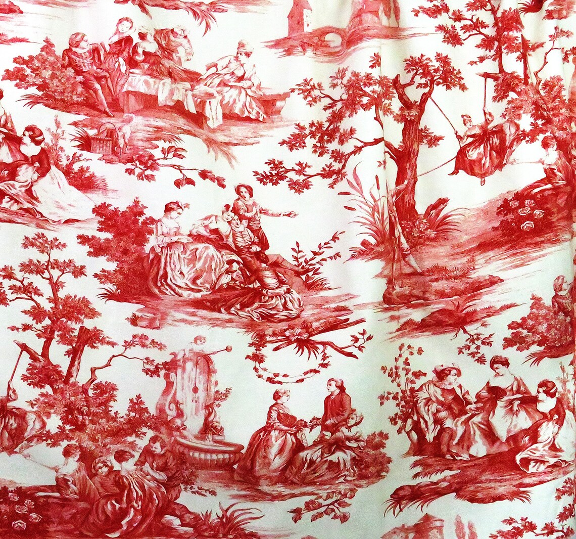 Red Toile Pinch Pleat Curtains Panels Blackout Curtains & Drapes Custom ...