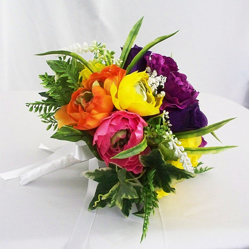 Bridal Bouquet Wedding Flowers Bouquets, Wedding Multi-color Ranunculus ...