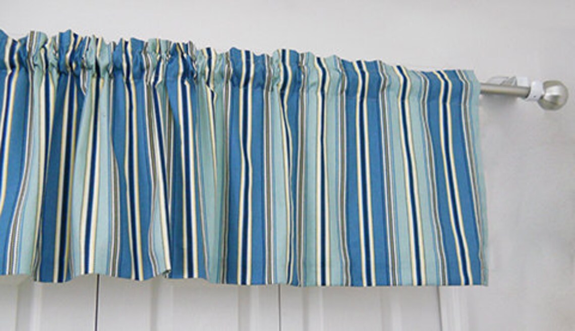 Valance Panels Stripes Navy Blue, Blue Window Treatments, Valences ...