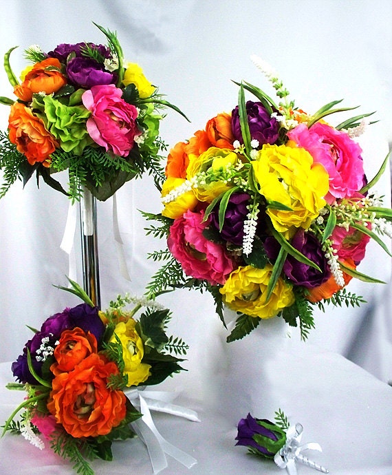 Bridal Bouquet Wedding Flowers Bouquets, Wedding Multi-color Ranunculus ...