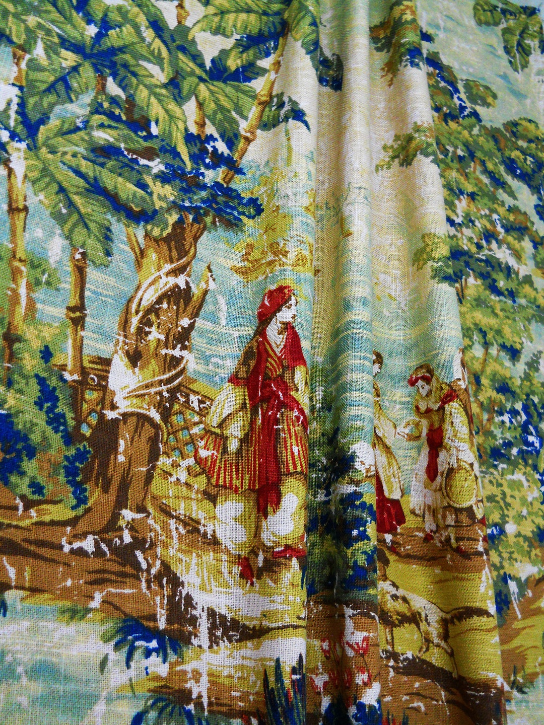 Toile French Country Style Curtain Panel Rod Pocket Billiard Bosporus ...