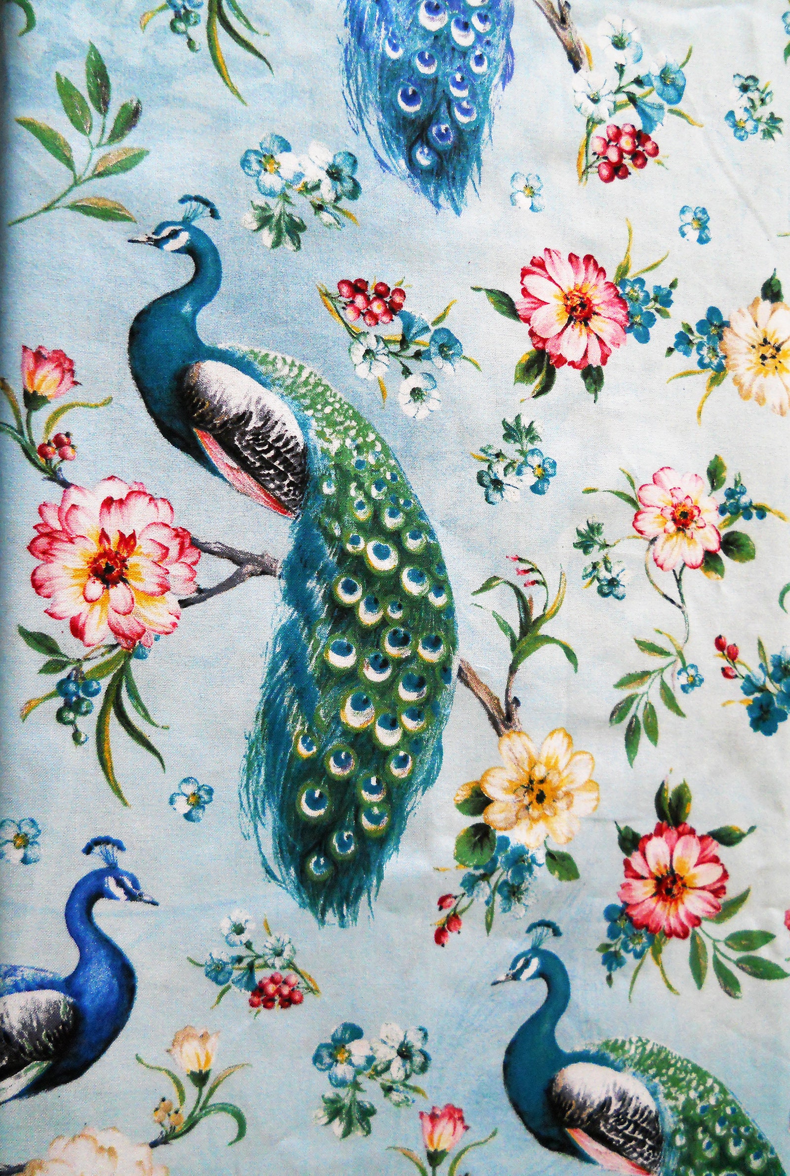 Peacock Blue Valance, Bird Feather Window Treatment, Rod Pocket Cotton ...