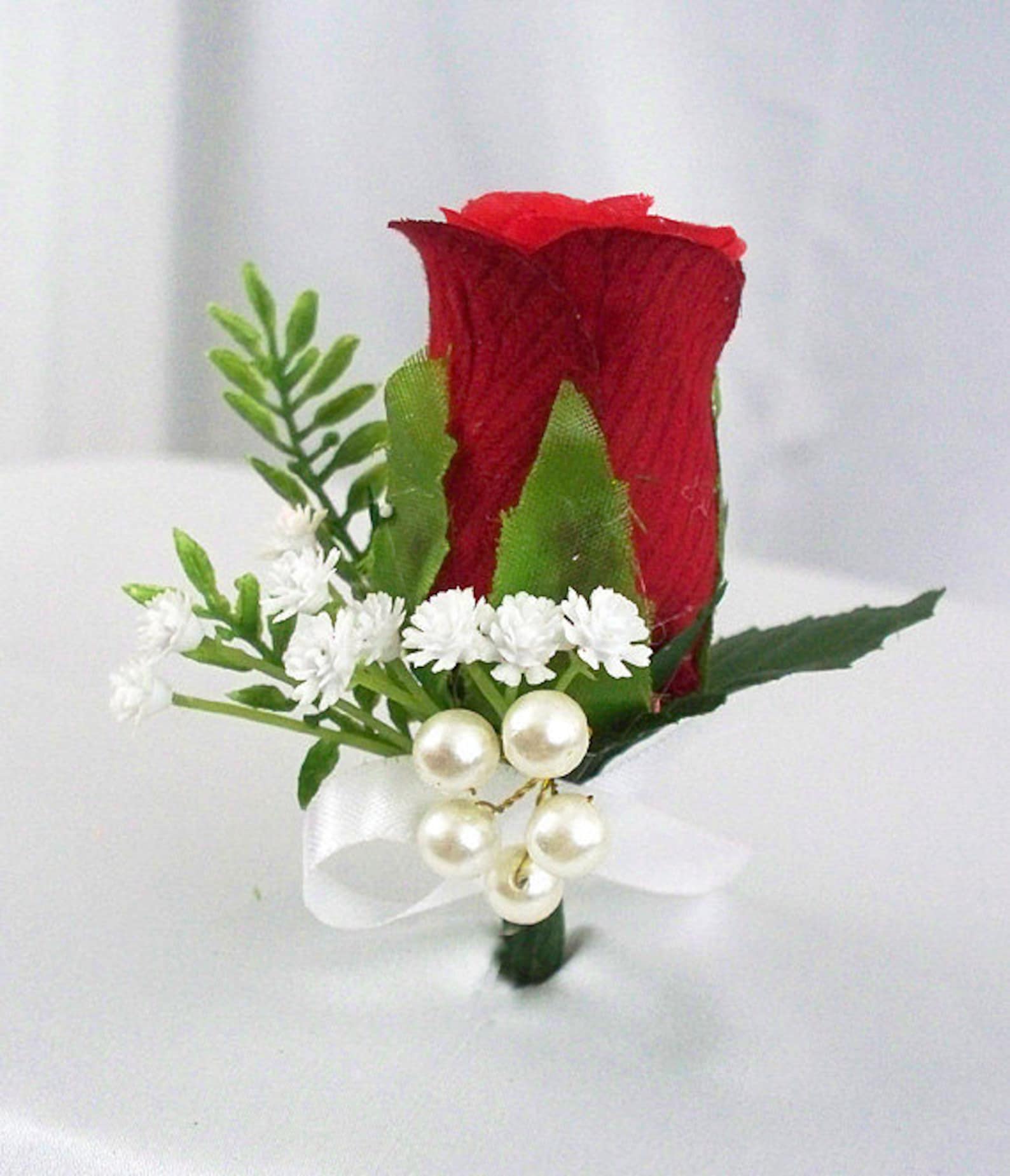 Red Rose Men Prom Groom Boutonniere Corsage, Red Flower Boutonniere ...