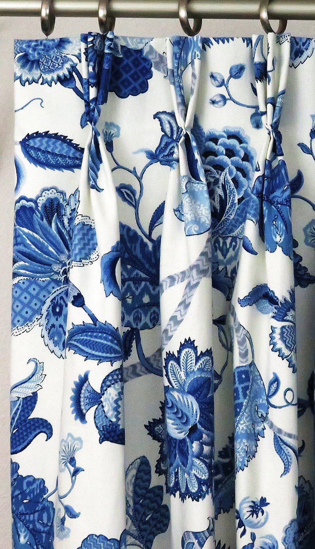 Blue Floral Custom Curtains Panels Pinch Pleat Curtains Drapes Blackout ...