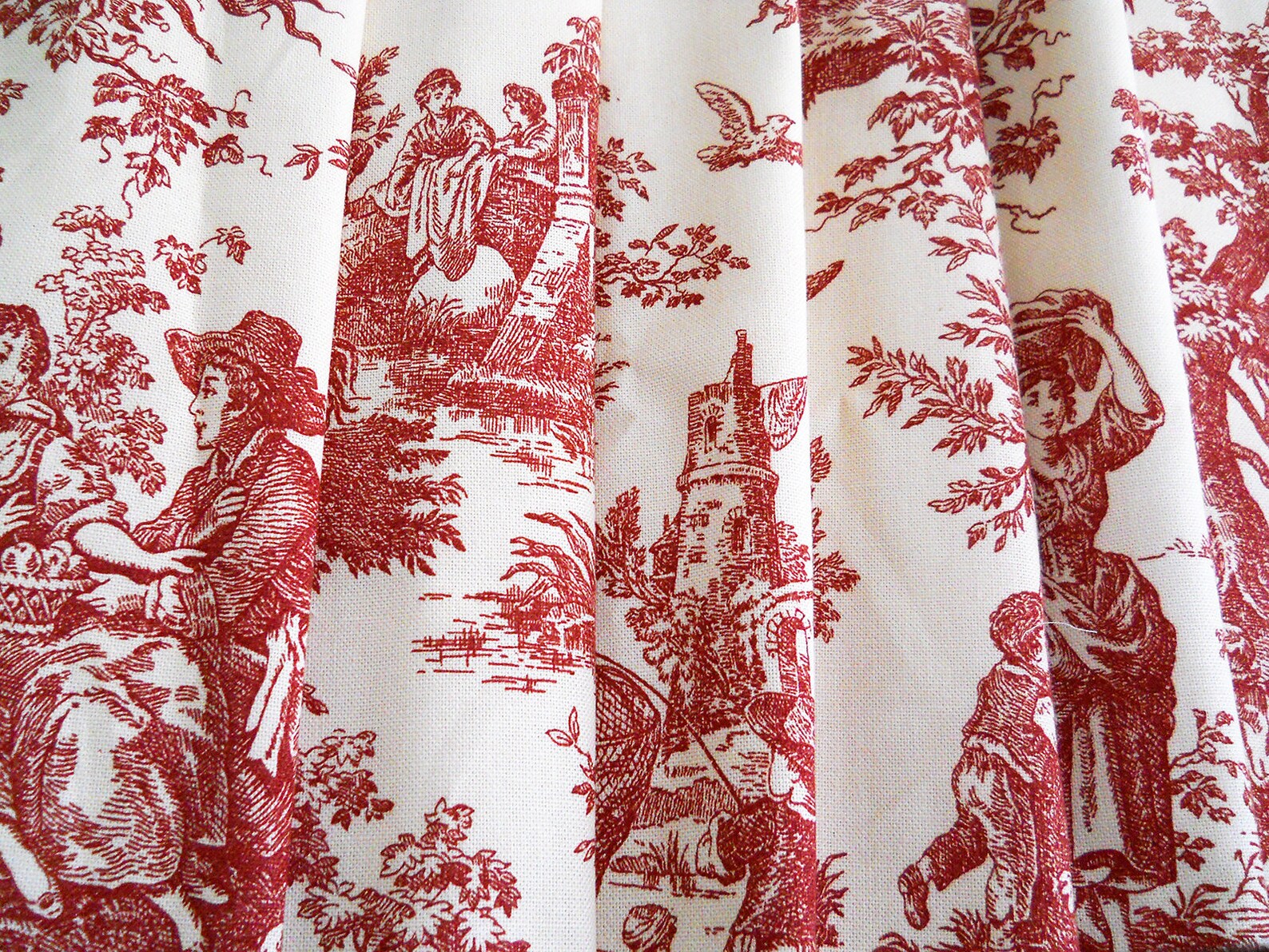 Drapery 63" Red Toile Curtain Panels Drapes Rod Pocket French Country ...