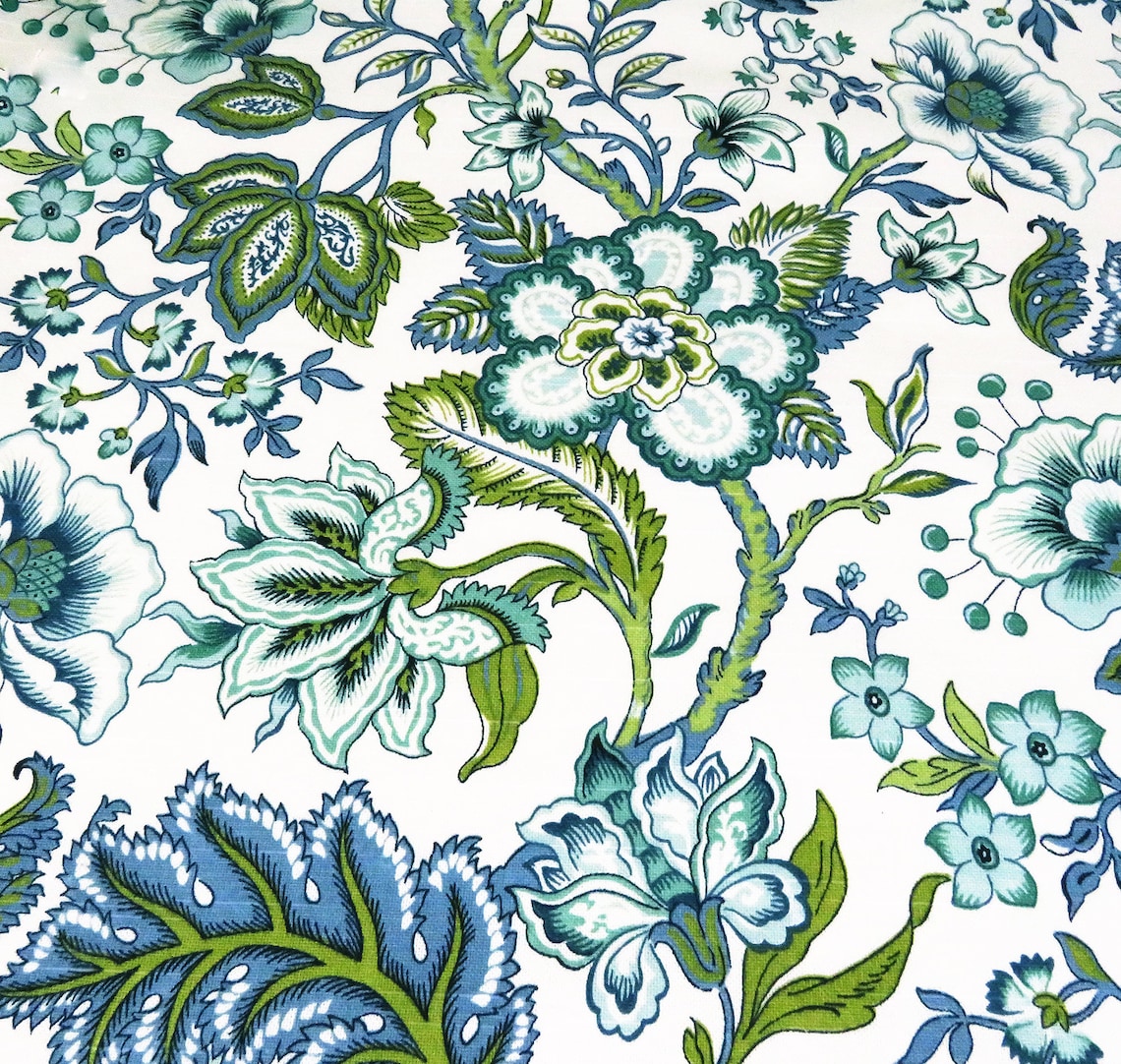 Floral Paisley Pinch Pleat Curtains, Blue Green Drapes, Set of 2 - Etsy