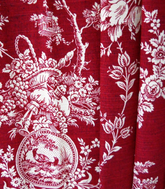 Red French Toile Curtains Panels Rod Pocket Custom Waverly | Etsy