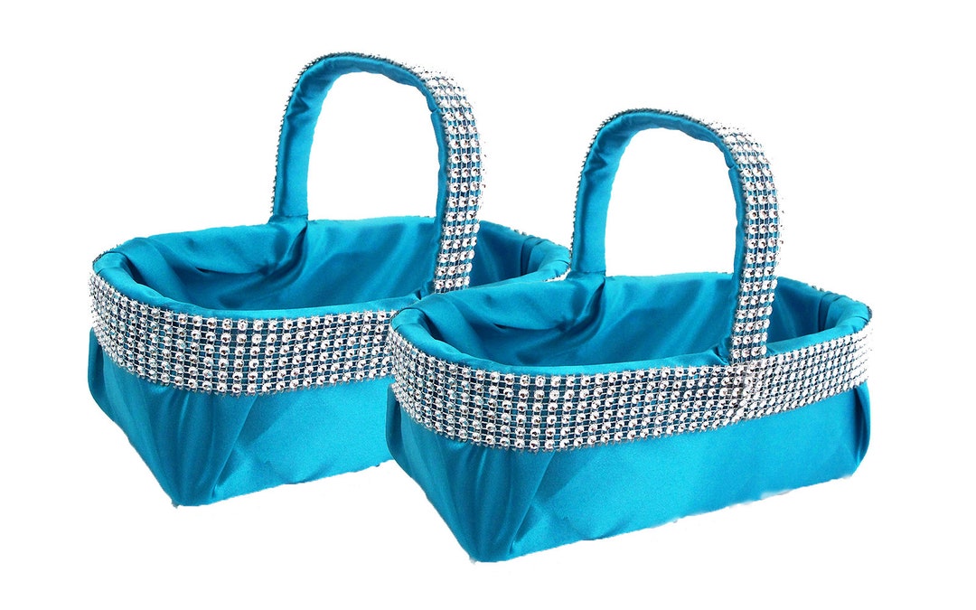 Turquoise Blue Wedding Flower Girl Baskets, Satin Basket Flower Baskets ...