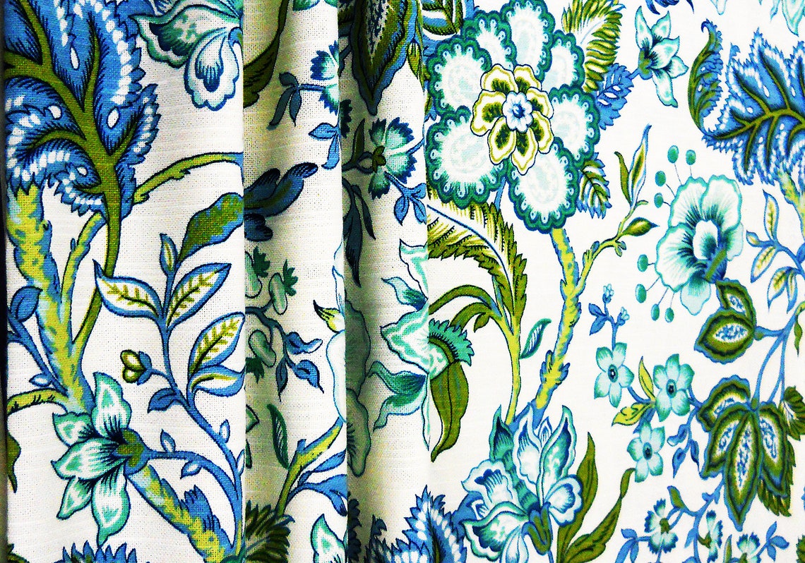Green Blue Floral Valances Paisley Window Treatments Rod Pocket ...