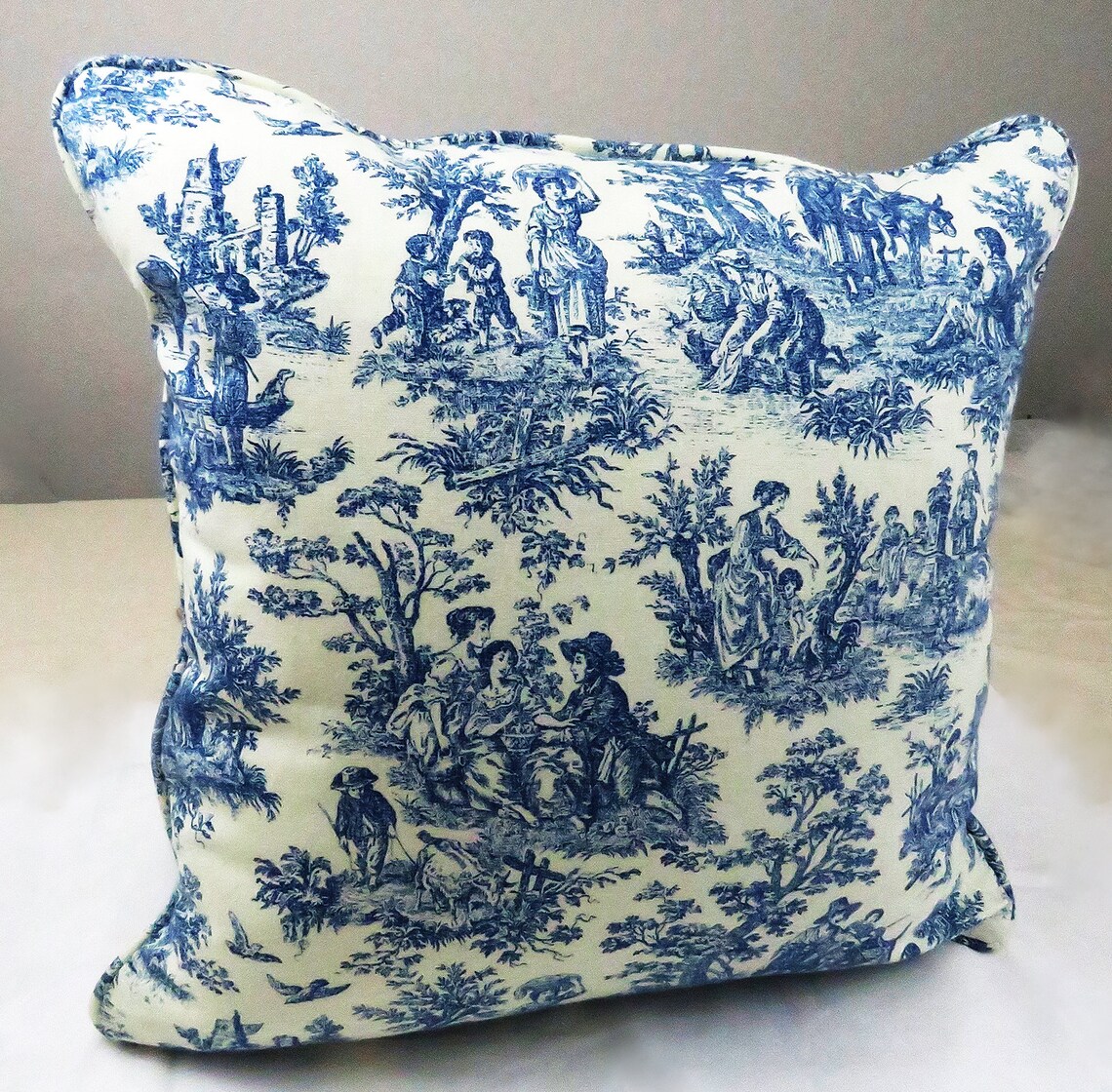 Toile Navy Blue Throw Pillows Cushions Pillow Covers With - Etsy