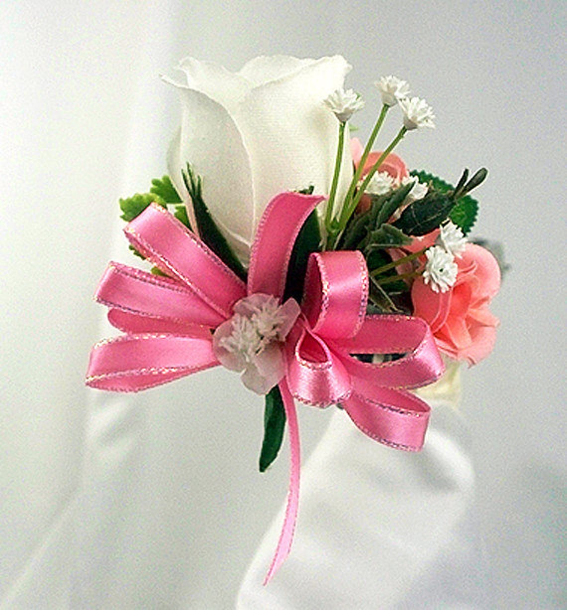 Silk Flower Corsage, Pink Cream Wedding Flower, Rose Boutonniere, Prom ...