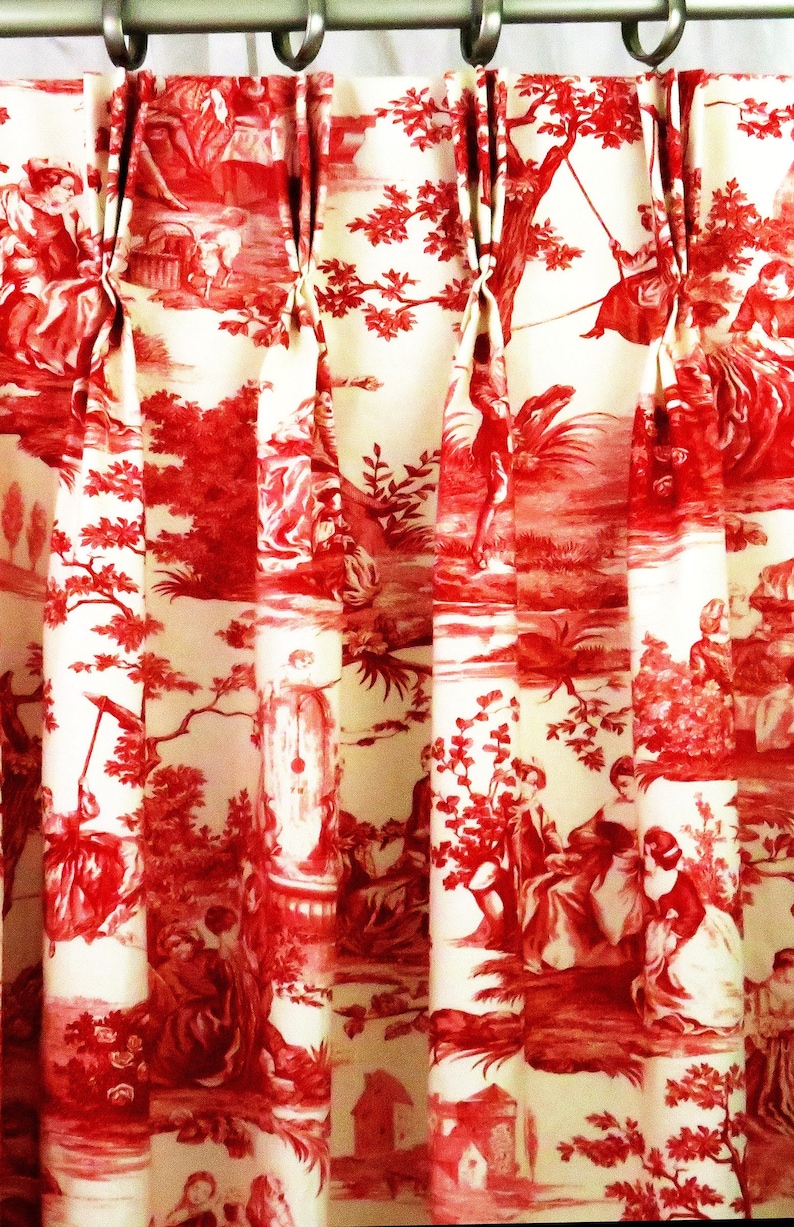Red Toile Pinch Pleat Curtains Panels Blackout Curtains & Drapes Custom ...