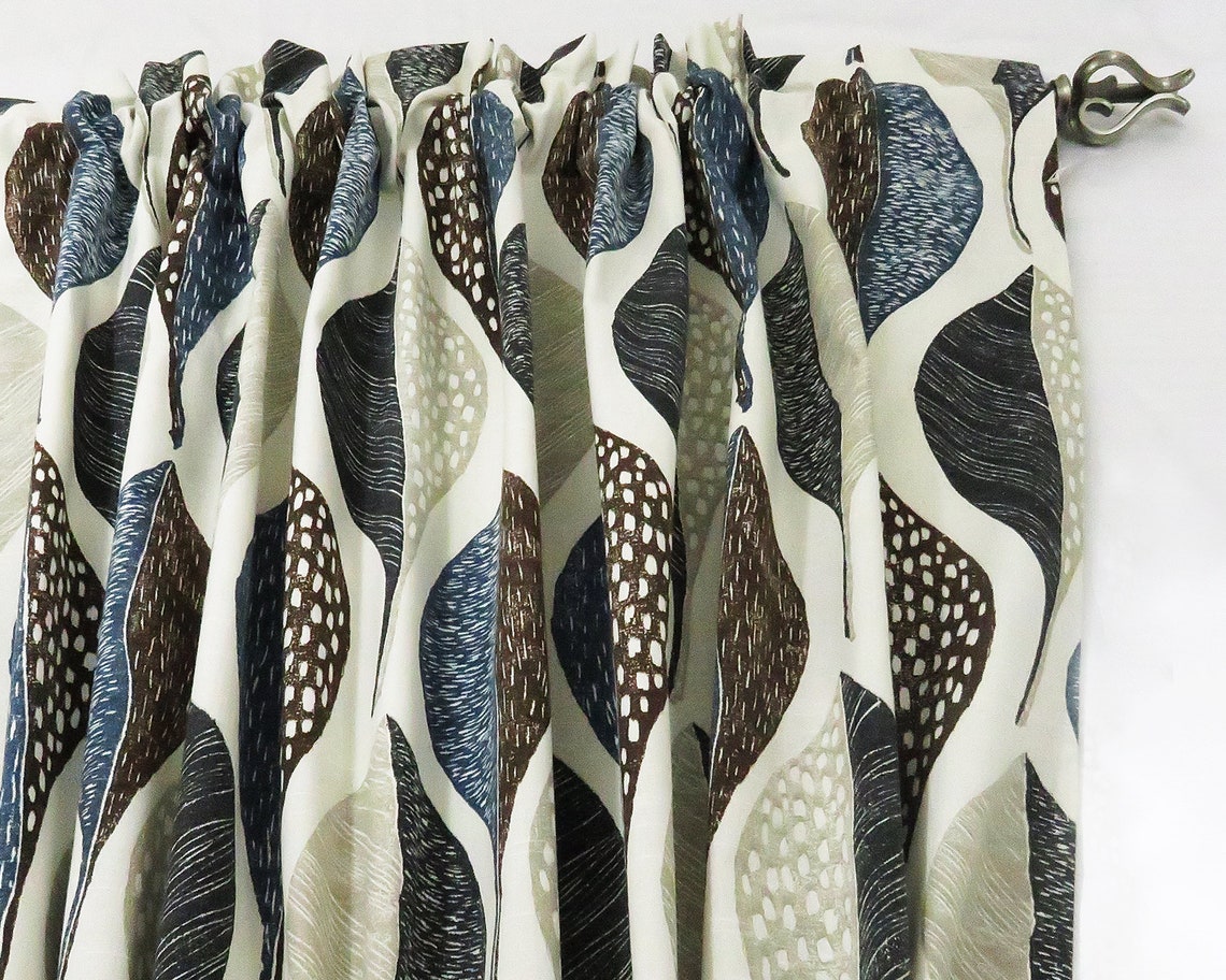 Leaf Pattern Curtains Brown and Cream Drapery Panels Drapes - Etsy ...