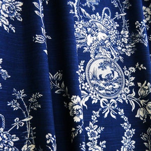 Navy Blue White Ivory Toile Curtains Bedroom Floral Rod Pocket Custom ...