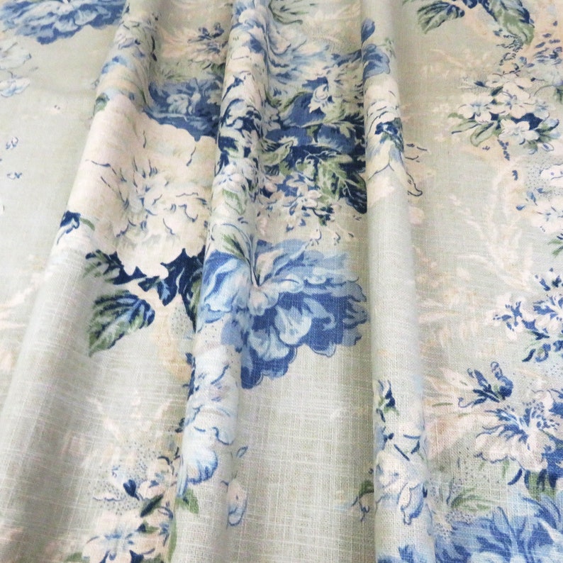 Beige Blue Curtains for Bedroom Living Room Blackout, Linen Floral ...