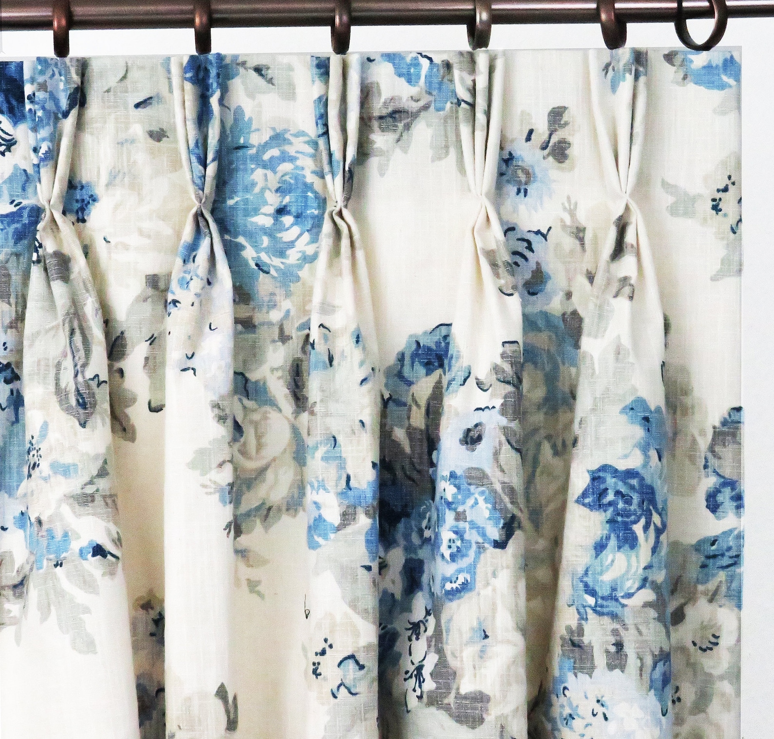 Pleat Pinch Drapes Blue French Floral Drapes Drapery Panels, Curtain ...