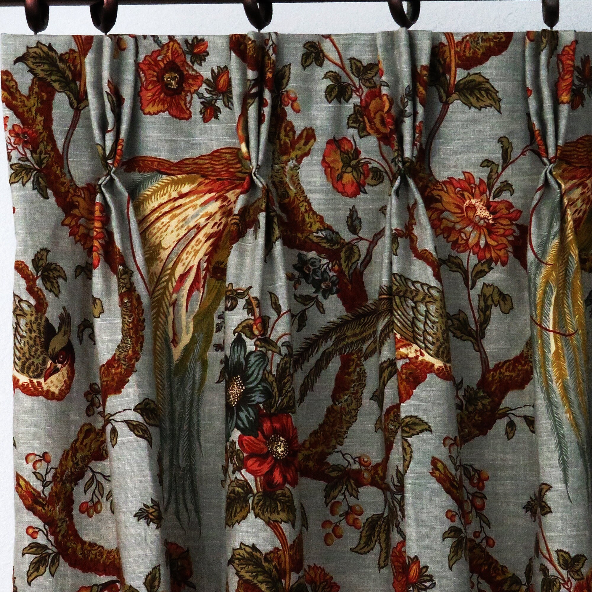 Pinch Pleat Curtains Bird Panels Drapes, Window Treatments Traverse Rod ...