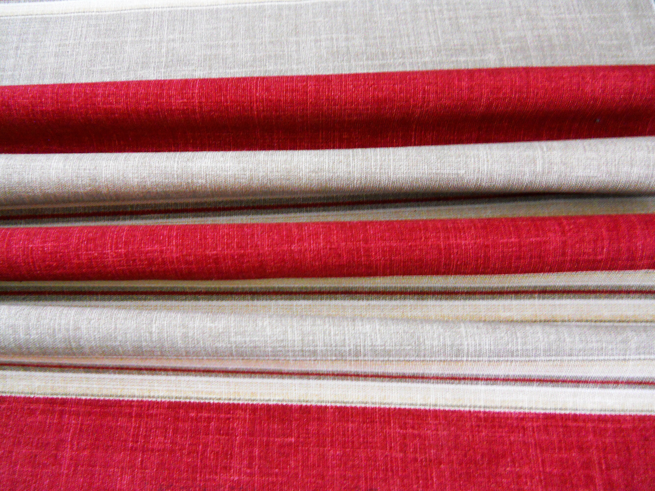 Striped 2 Curtain Panels Red and Ivory Lined Custom Drapes, Tan Cream ...