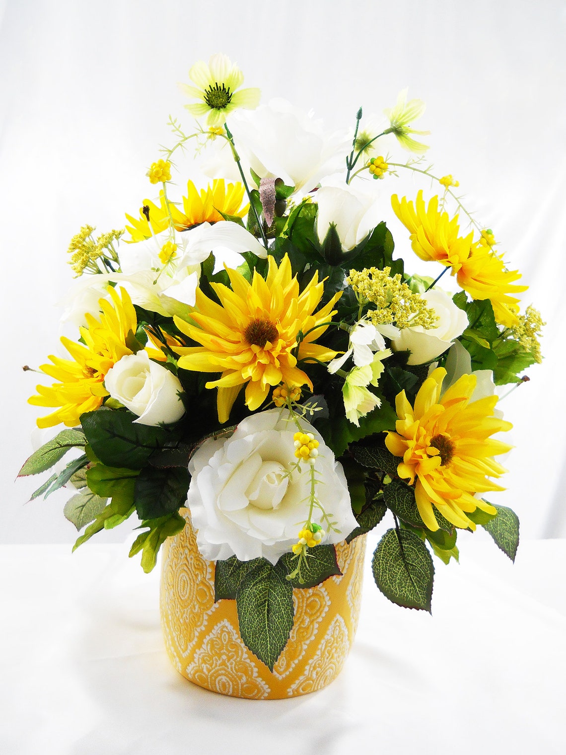 Yellow Flower Arrangement Large Silk Centerpiece Floral Faux - Etsy