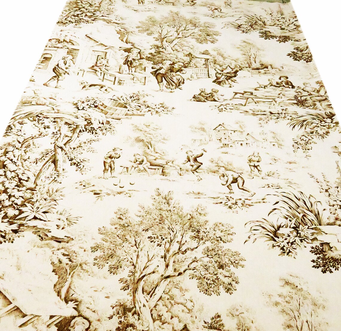 Toile Curtain Panel Light Gold Brown Ivory Drapery Panels Window ...