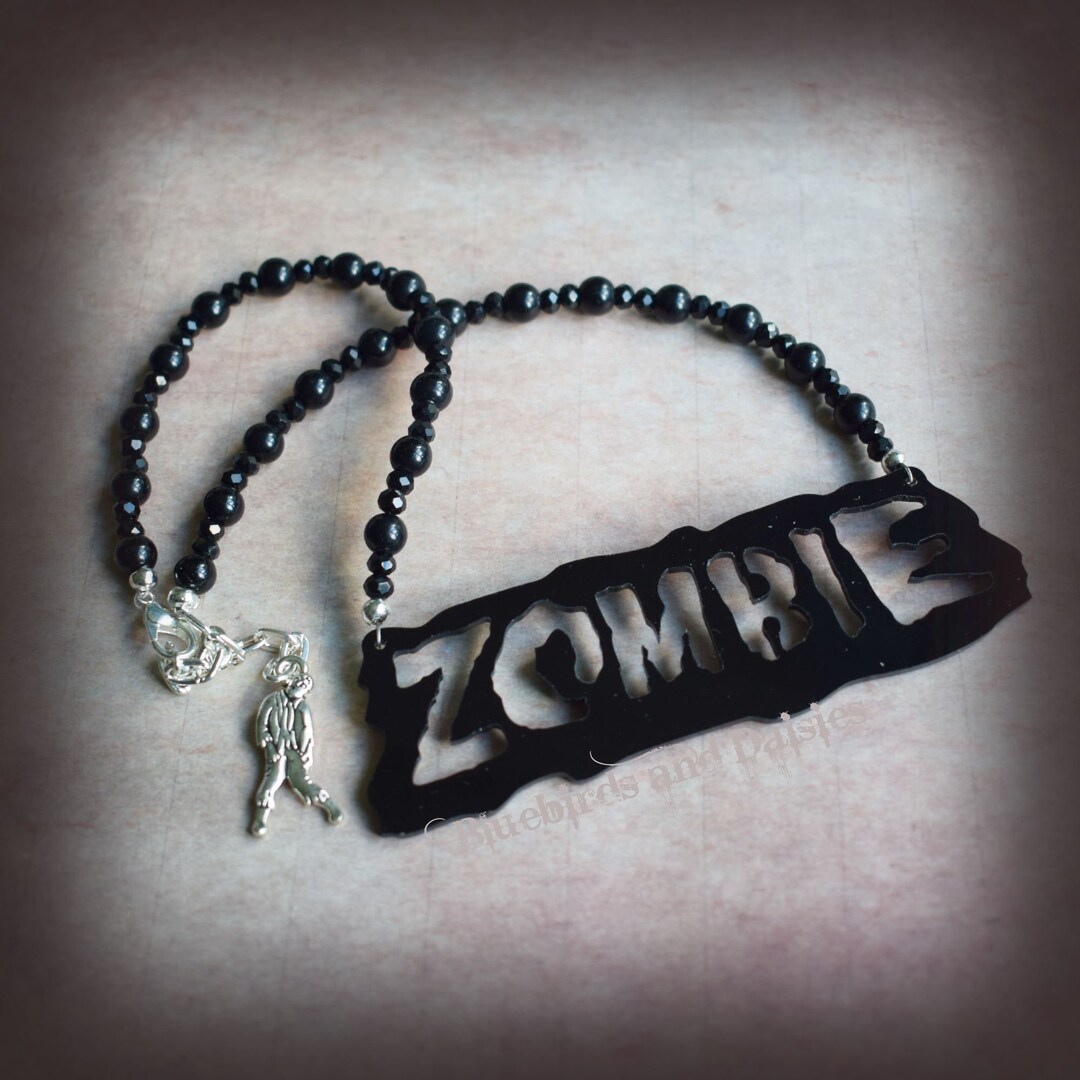 Acrylic Zombie Necklace With Black Glass Beads and Zombie Charm, Grunge ...