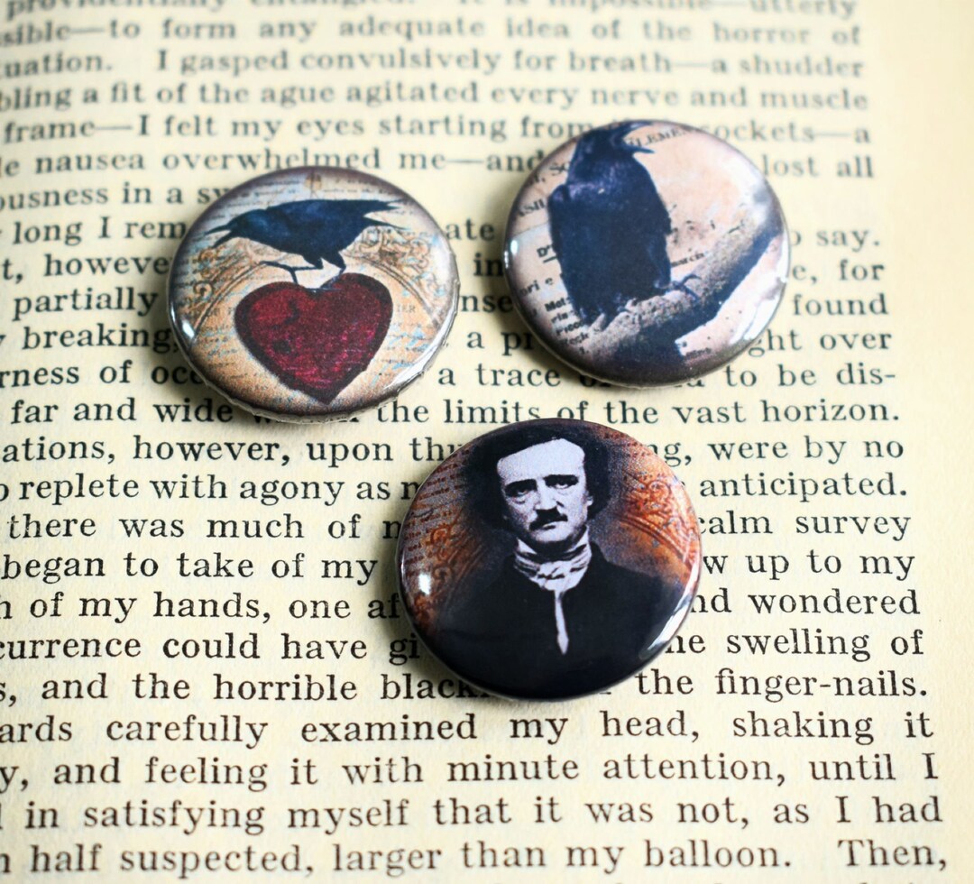 Edgar Allan Poe Button Badges: Gothic Horror Pins, Set of Three - Etsy