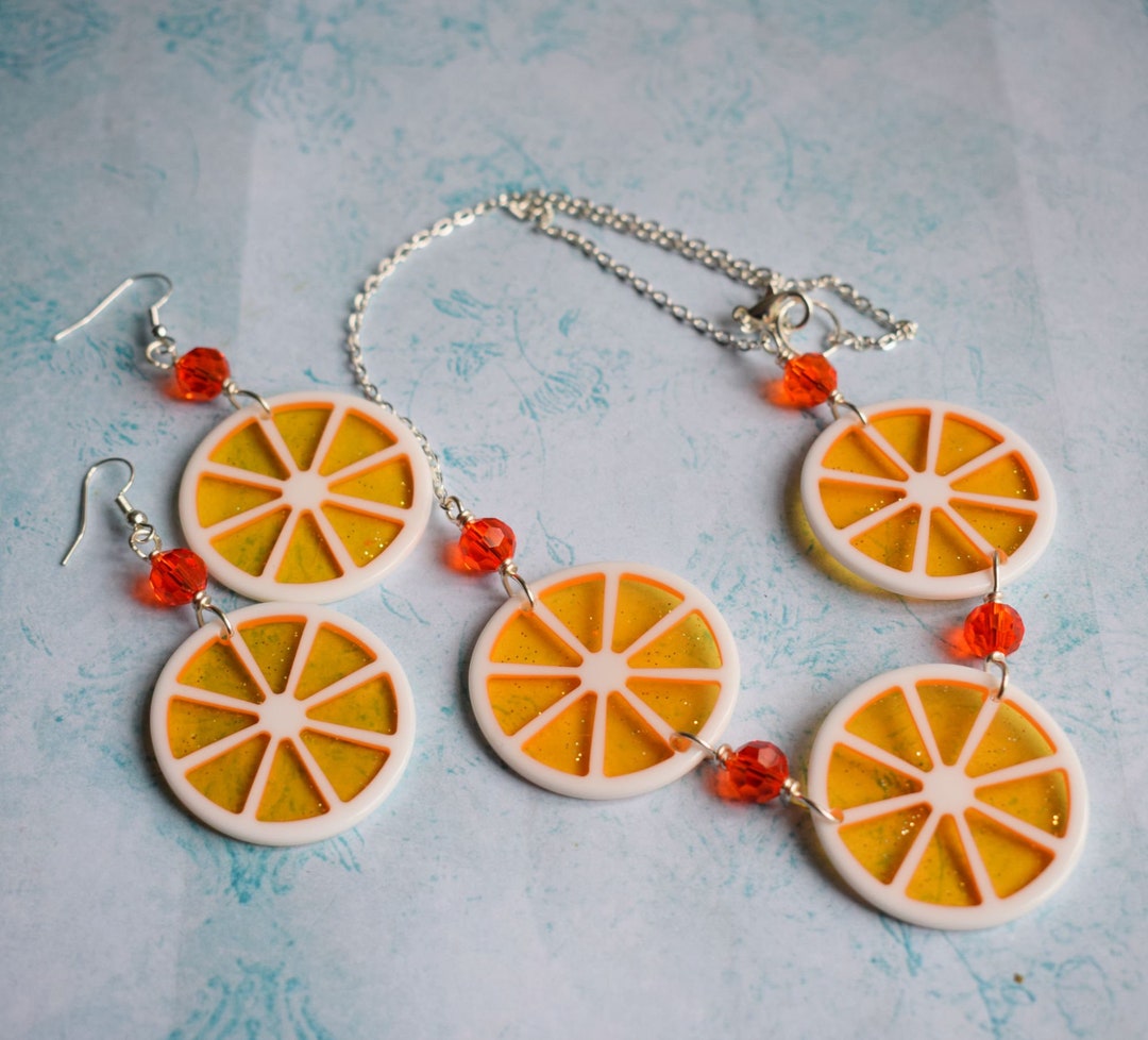 Orange Slice Necklace and Earrings Set, Matching Fruit Jewelry, Fun ...