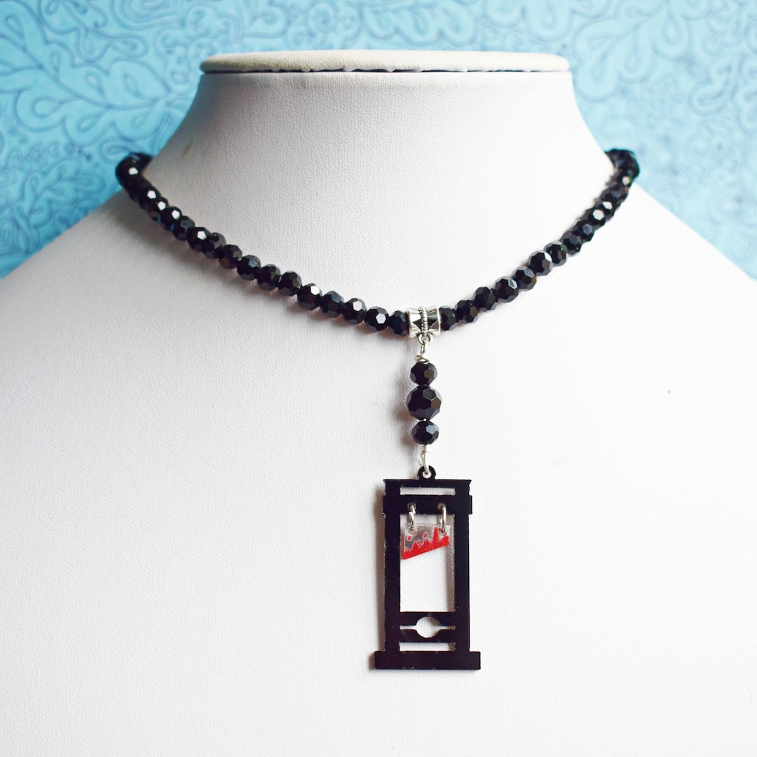 Guillotine Necklace With Black Glass Bead Chain, Dark Aesthetic ...